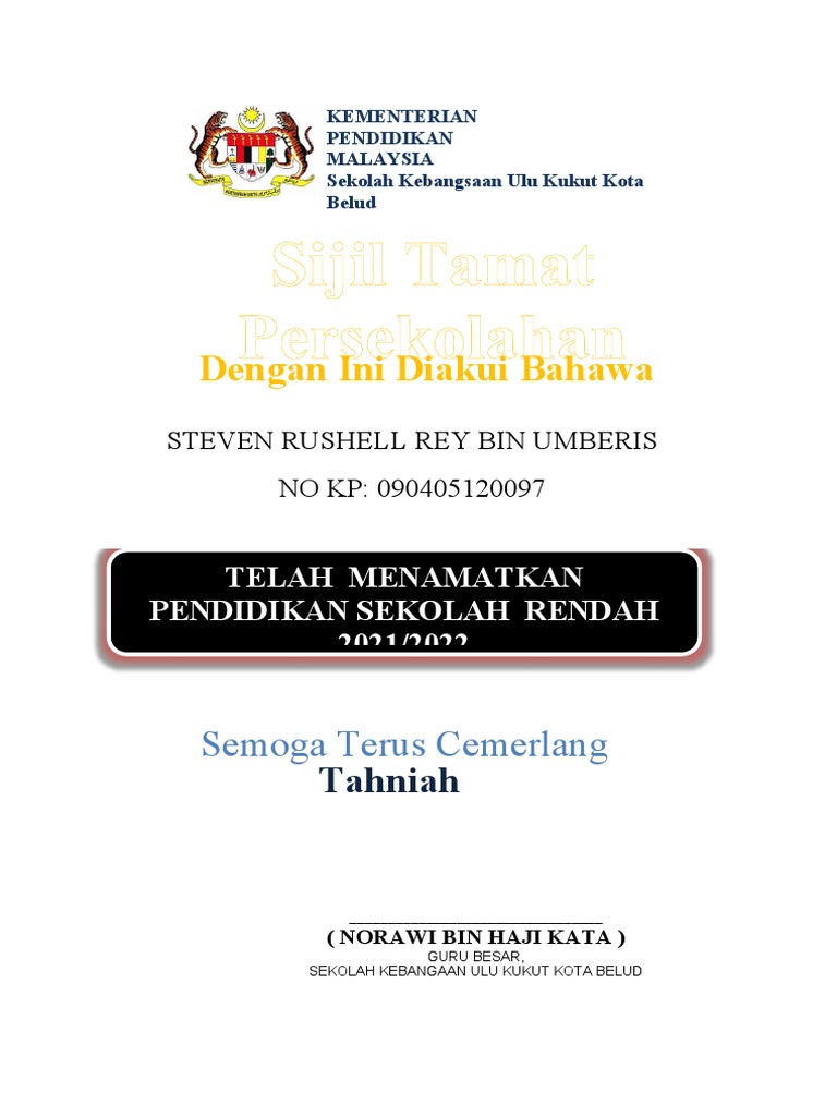 2022 Bl10 Sijil Tamat Tahun 6 PDF | PDF