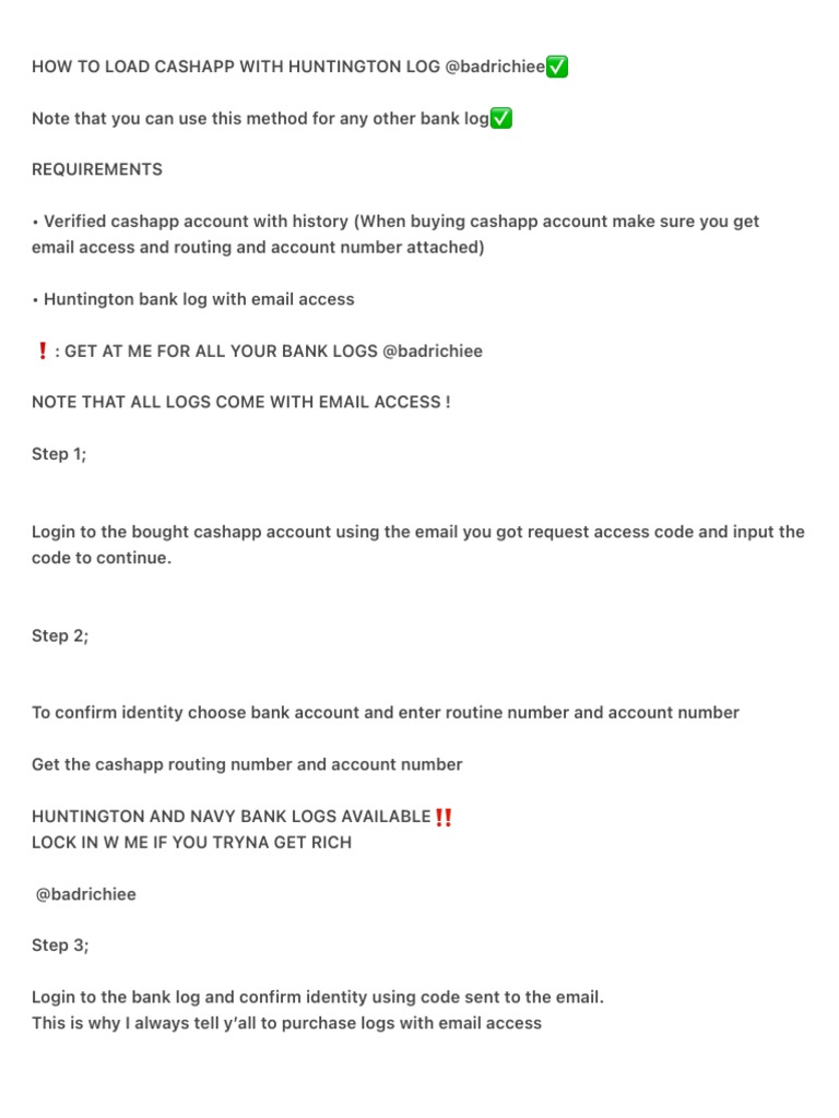 HOW TO LOAD CASHAPP WITH HUNTINGTON LOG @badrichiee | PDF