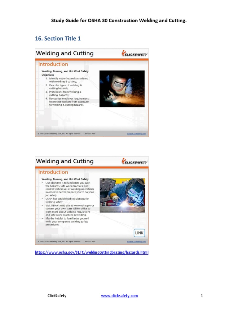 OSHA 30 Construction Welding and Cutting | PDF | Safety | Working ...