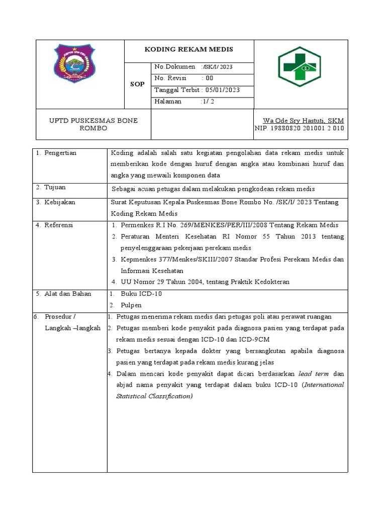 SOP Koding Rekam Medis | PDF