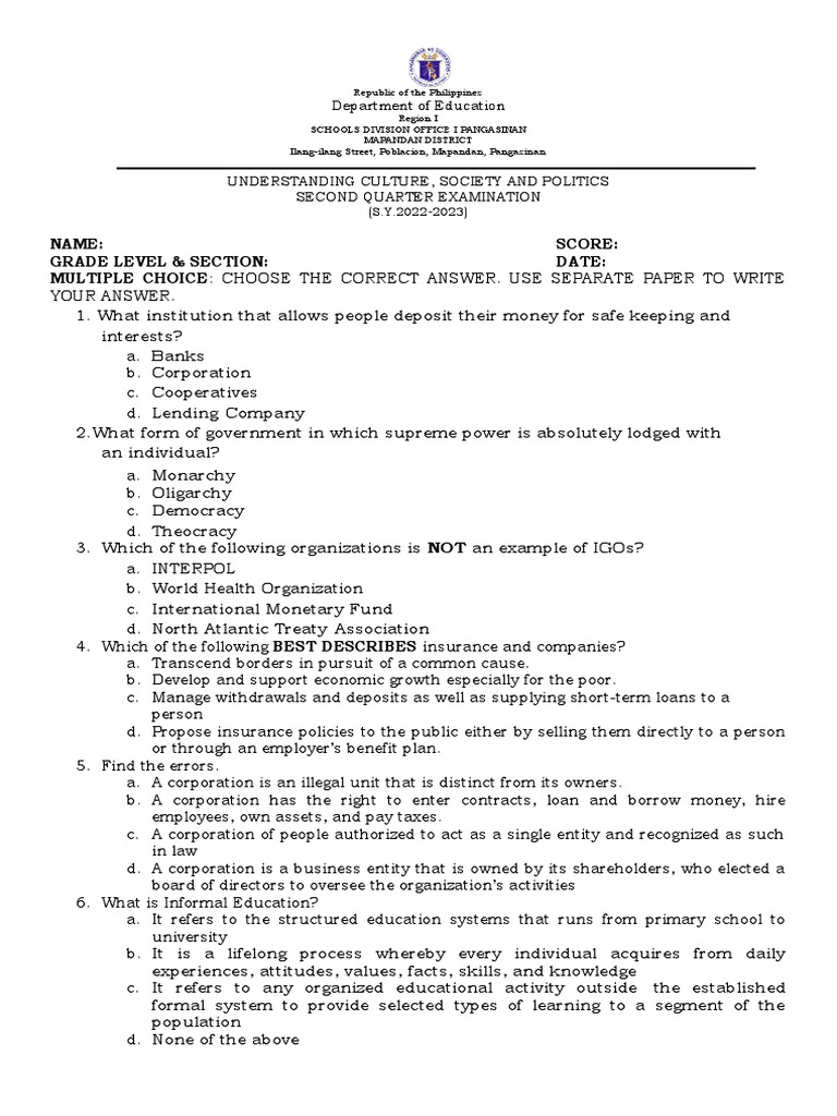 2nd Quarter Exam - UCSPFinal | PDF | Economic Inequality | Discrimination & Race Relations