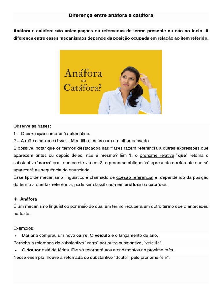 Diferença Entre Anáfora e Catáfora | PDF | Pronome | Linguística