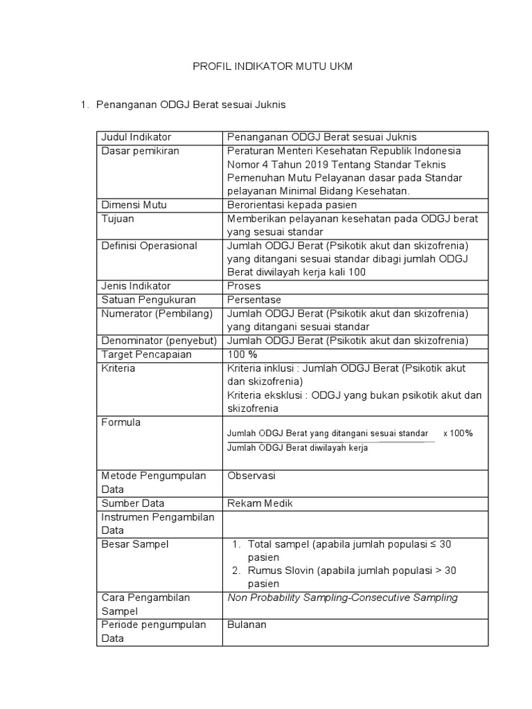 Profil Indikator Mutu UKM ODGJ Berat | PDF