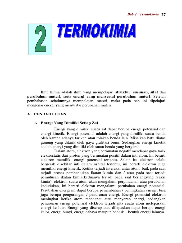 Materi Pelajaran Kimia Klas XI IPA Bab 2 (Termokimia - Revisi 2) | PDF