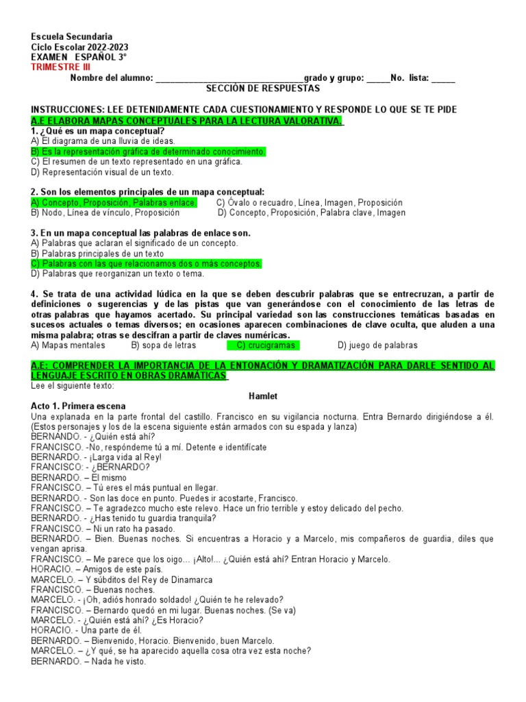 Examen Espa Ol 3ų Tercer Trimestre | PDF | Teatro