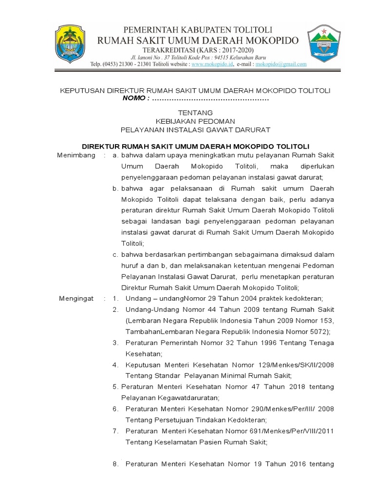 SK Tentang Kebijakan Pedoman Pelayanan Igd | PDF