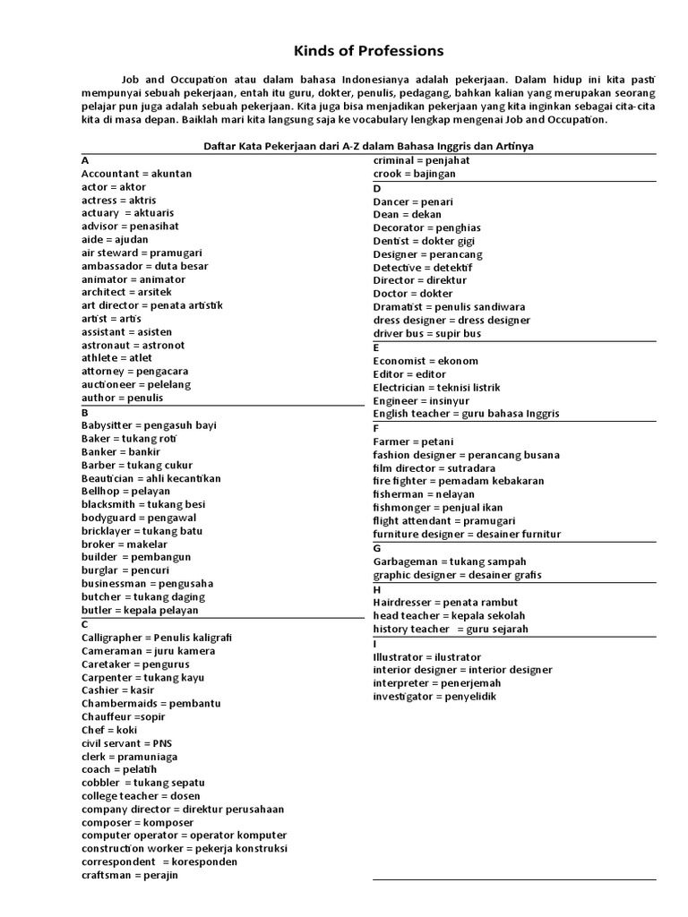 Kinds of Professions | PDF