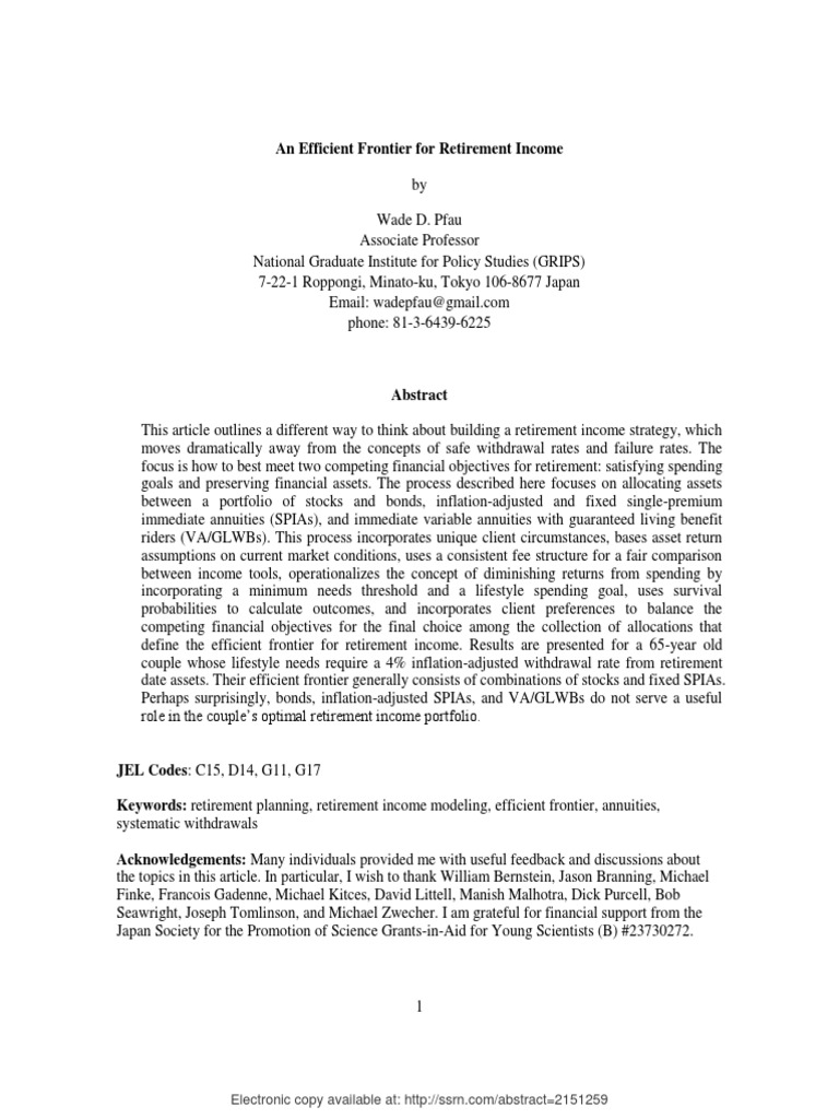 An Efficient Frontier For Retirement Income | PDF | Asset Allocation | Retirement