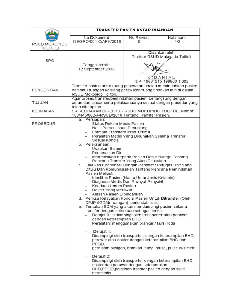 Spo Transfer Pasien Antar Ruangan | PDF