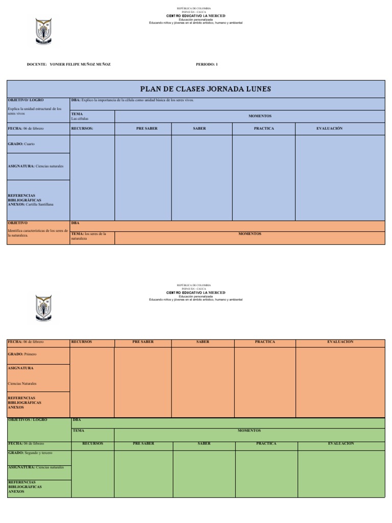 Plan de Clases Docente Felipe Muñoz | PDF | Evaluación