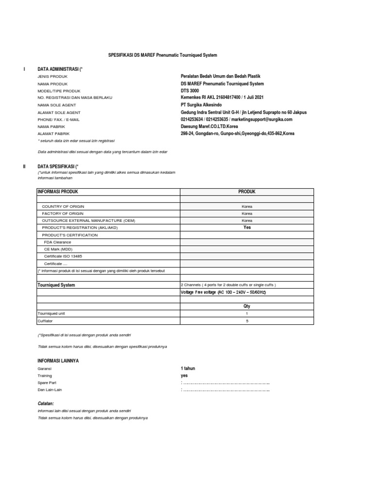 Spesifikasi DS Maref Tourniqued System | PDF