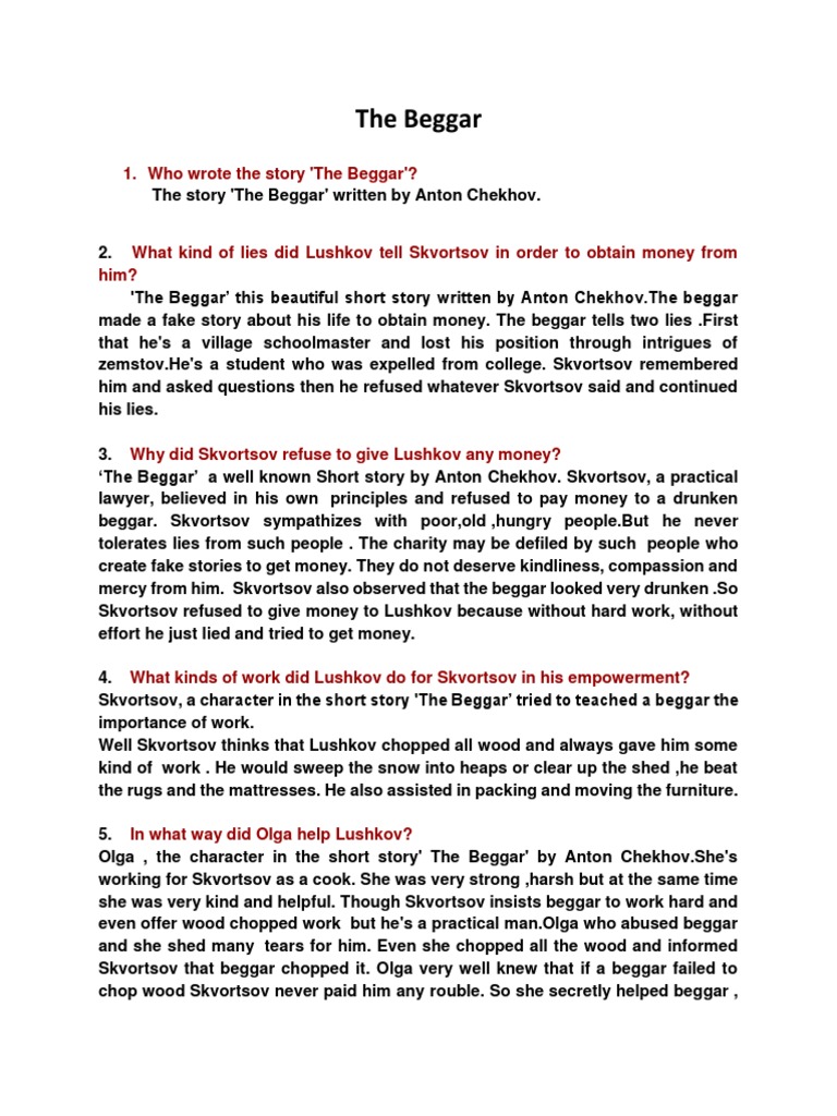 Character Insights in Chekhov's "The Beggar" | PDF