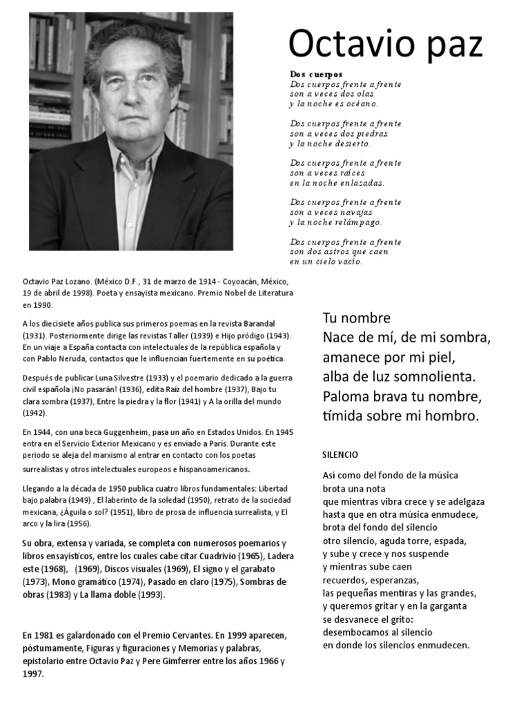 Poema Octavio Paz | Descargar gratis PDF | Las artes