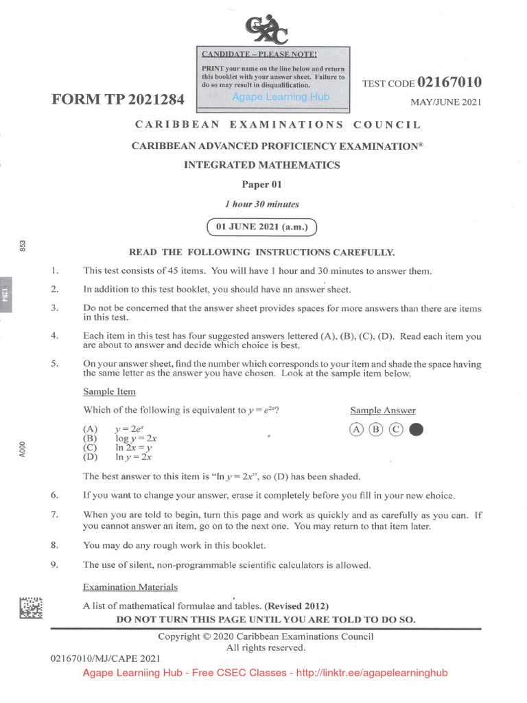 Cape Integrated Mathematics Paper 01 May June 2021 | PDF Cape Integrated Mathematics Paper 01 May June 2021 | PDF