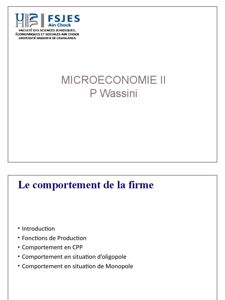 Cours Micro S2 E3 E4 | PDF | Fonction de production | Économie financière