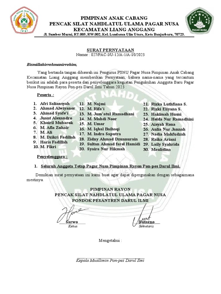 Surat Pernyataan Pengukuhan | PDF