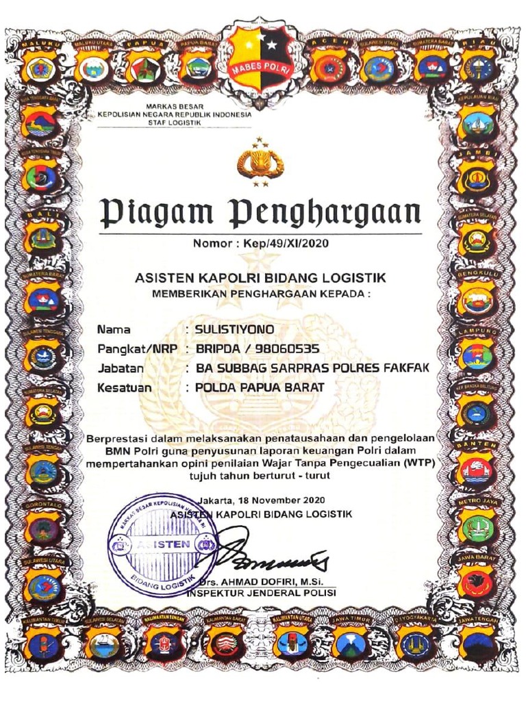 Piagam Penghargaan Sulis | PDF