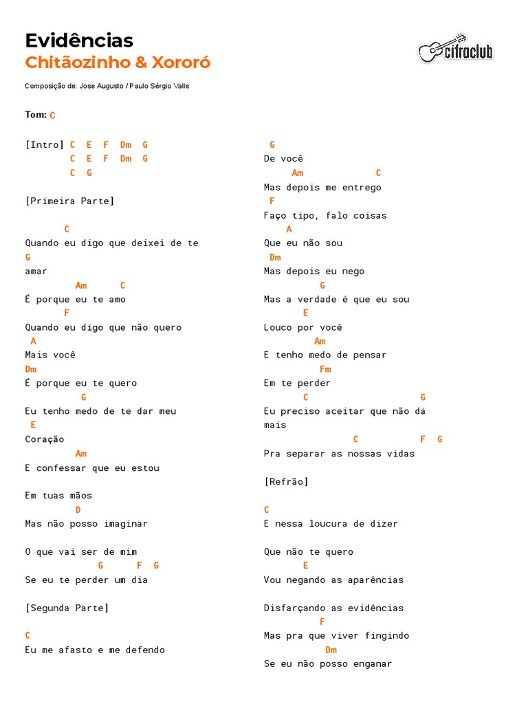 Cifra Club - Chitãozinho & Xororó - Evidências - UKULELE | PDF
