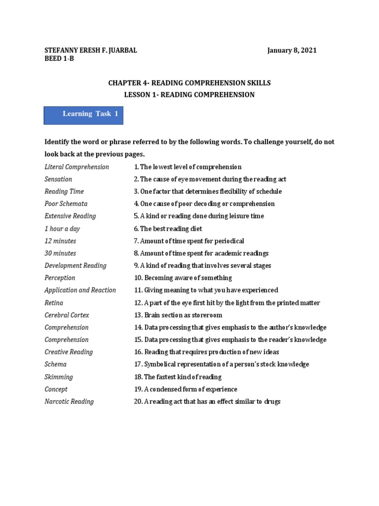 Com Arts - Chapter 4 - Lesson 1 - Beed 1-b Stefanny Eresh Juarbal | PDF