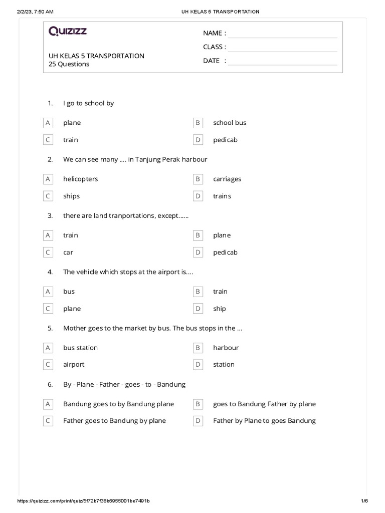 Transportation Quiz | PDF | Transport | Water Transport