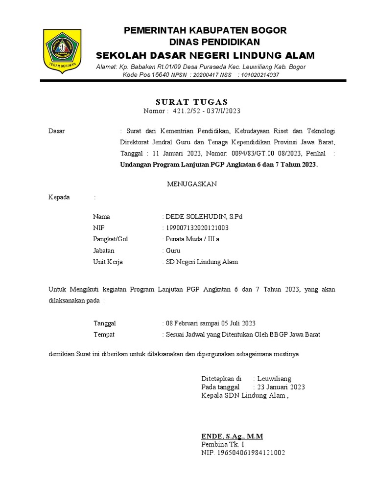 Surat Tugas CGP 2023 | PDF