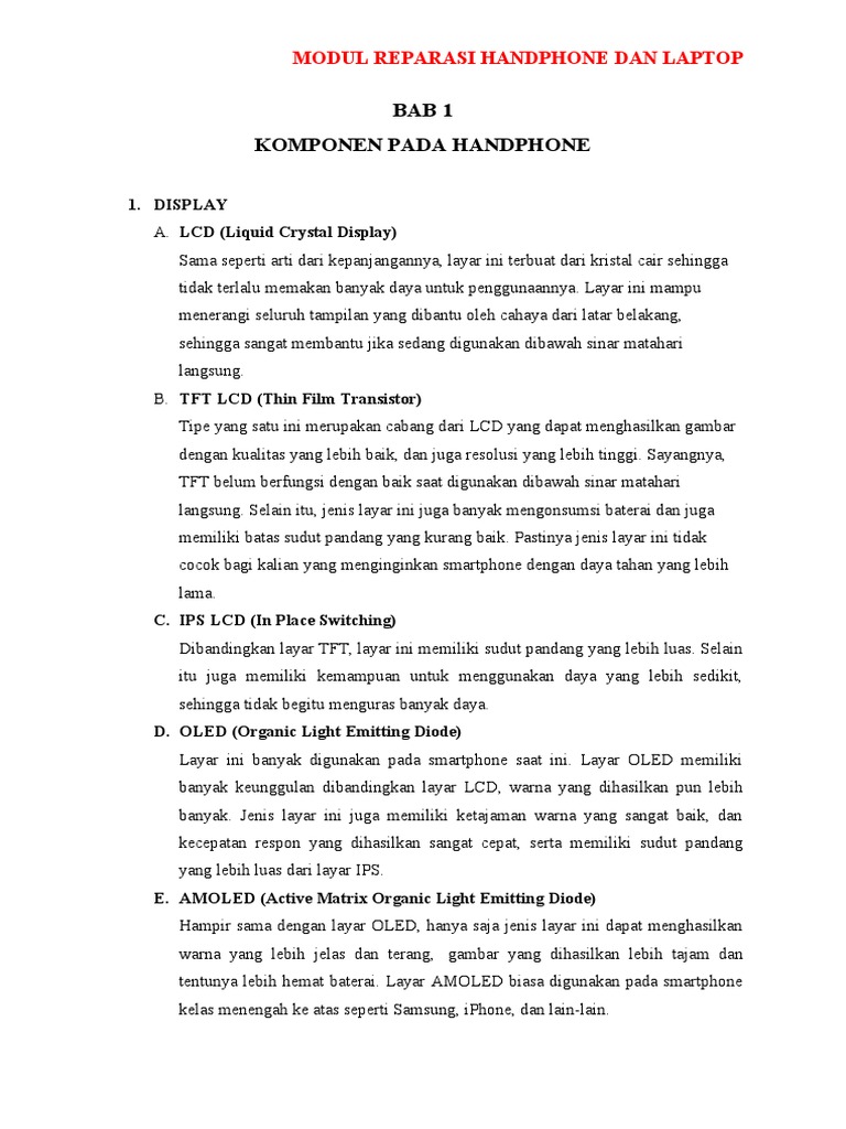 Komponen Utama Handphone dan Fungsinya | PDF
