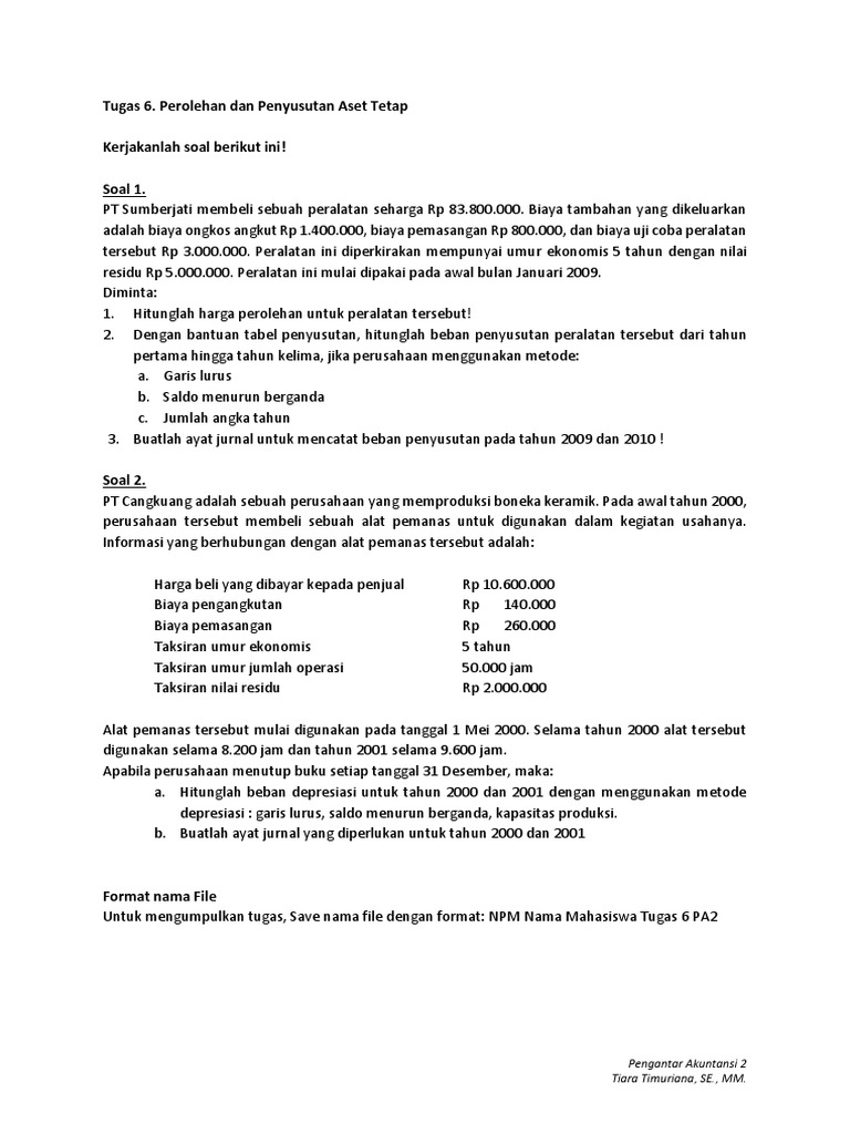 Tugas 6 Perolehan Dan Penyusutan Aset Tetap | PDF Tugas 6 Perolehan Dan Penyusutan Aset Tetap | PDF