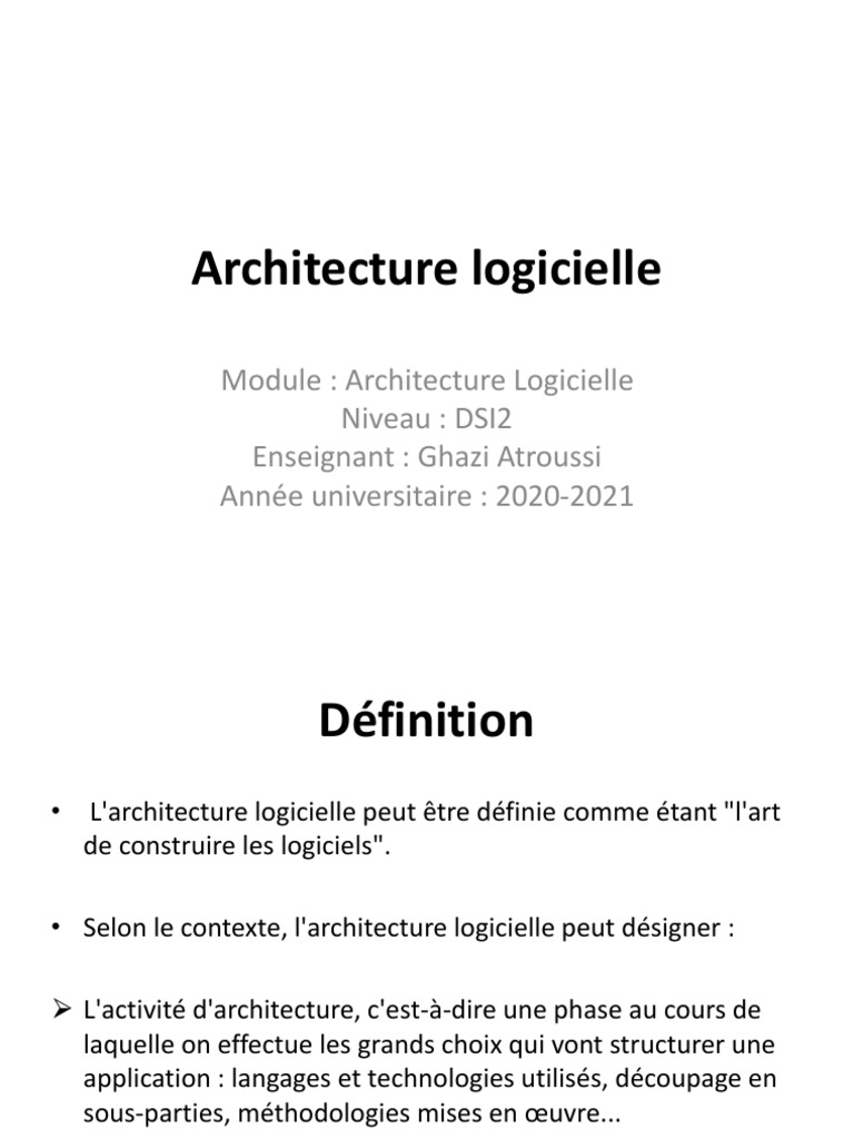 Introduction à l'Architecture Logicielle | PDF | Architecture de ...