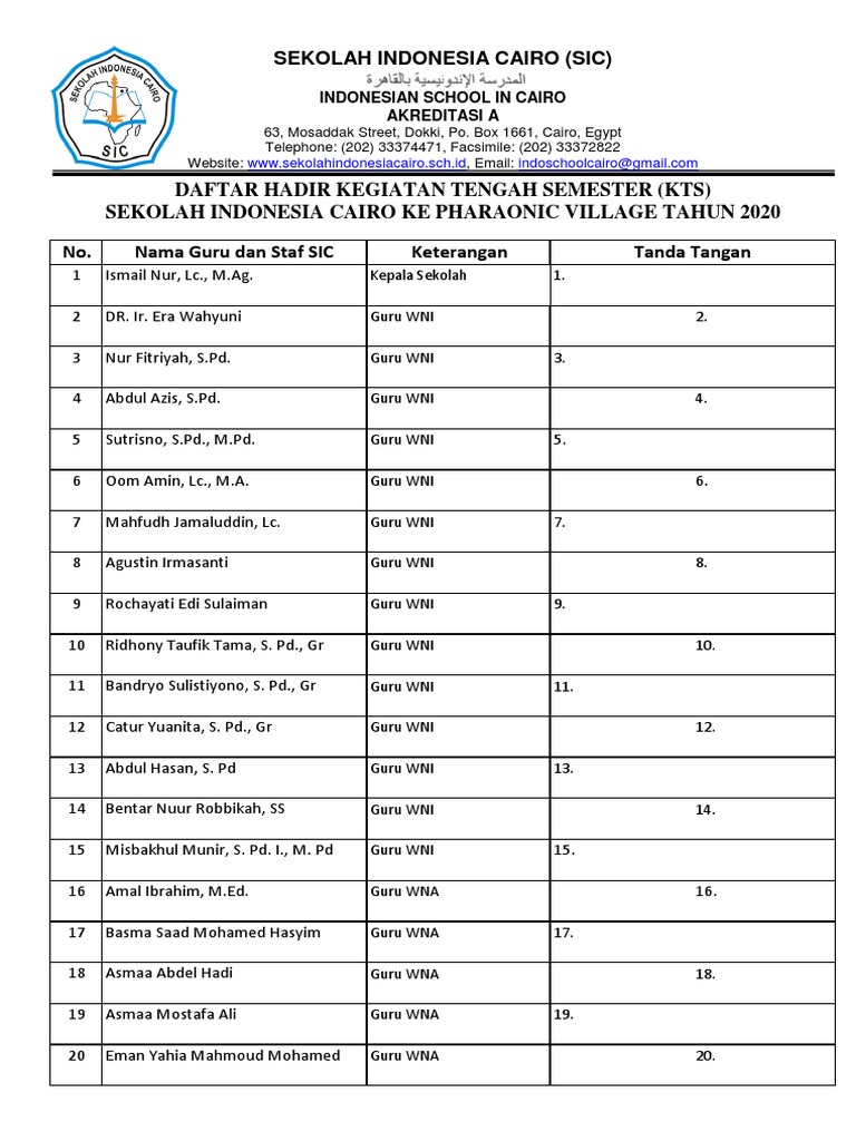 DAFTAR HADIR GURU Dan PENDAMPING KTS | PDF