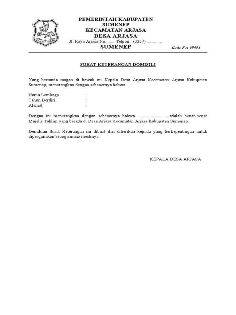 Surat Keterangan Domisili Majelis Taklim | PDF
