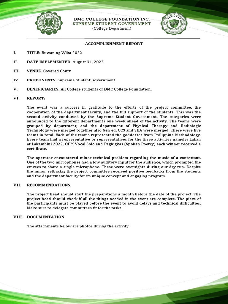 Accomplishment Report Buwan NG Wika 2022 | Download Free PDF ...