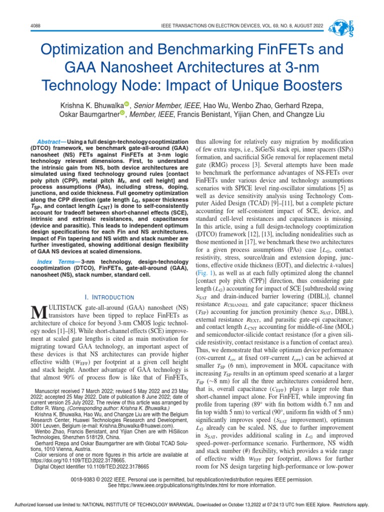 Optimization and Benchmarking FinFETs and GAA Nanosheet Architectures ...