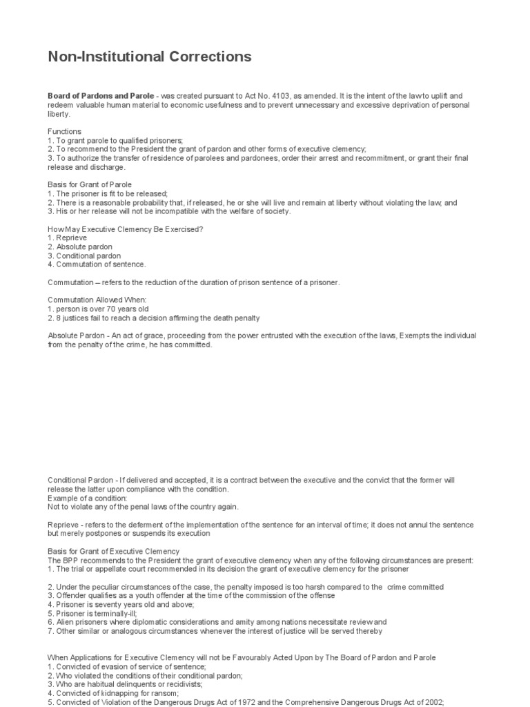 Non Institutional and Institutional Corrections | PDF | Prison | Pardon