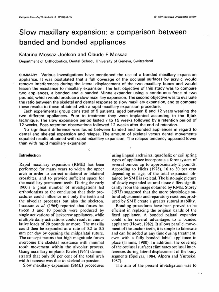 Slow Maxillary Expansion: A Comparison Between Banded and Bonded ...