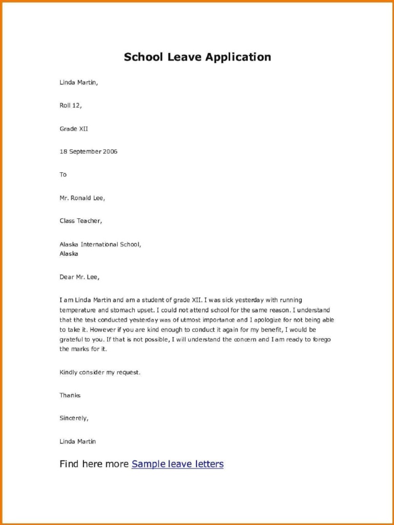 Official School Leave Letter Example | PDF