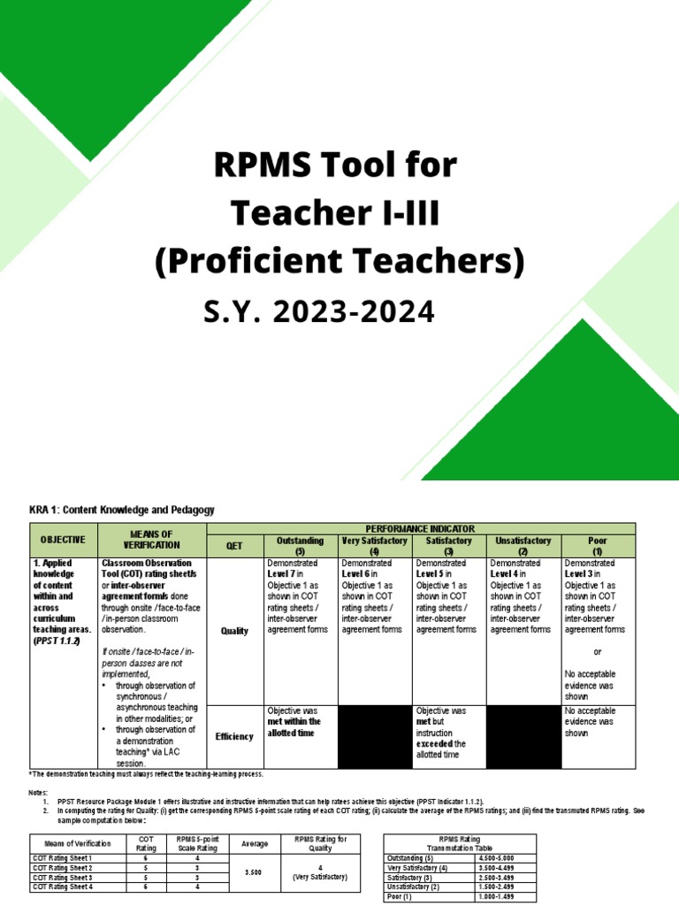 Annex A2 RPMS Tool For Proficient Teachers SY 2023-2024 | PDF ...