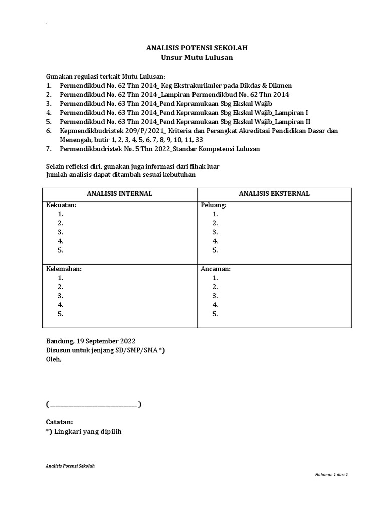 Format Analisis Potensi Mutu Lulusan Ok | PDF