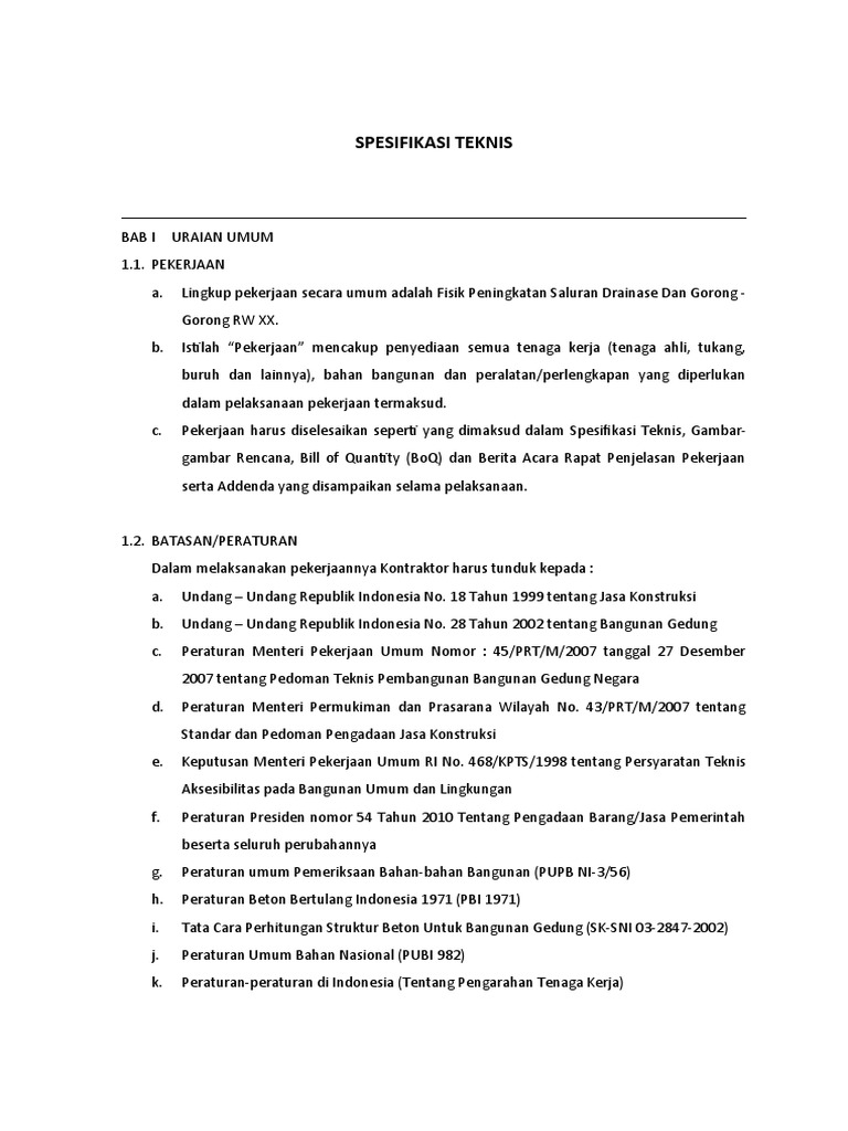 Spek Teknis Saluran RW XX | PDF
