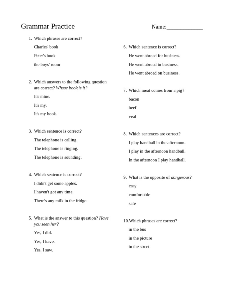 Grammar Quiz | Download Free PDF | Cognitive Science | Language Mechanics