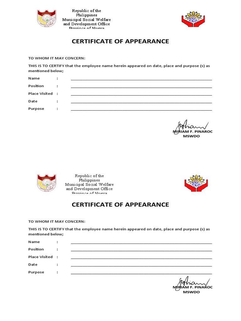 Certificate of Appearance | PDF