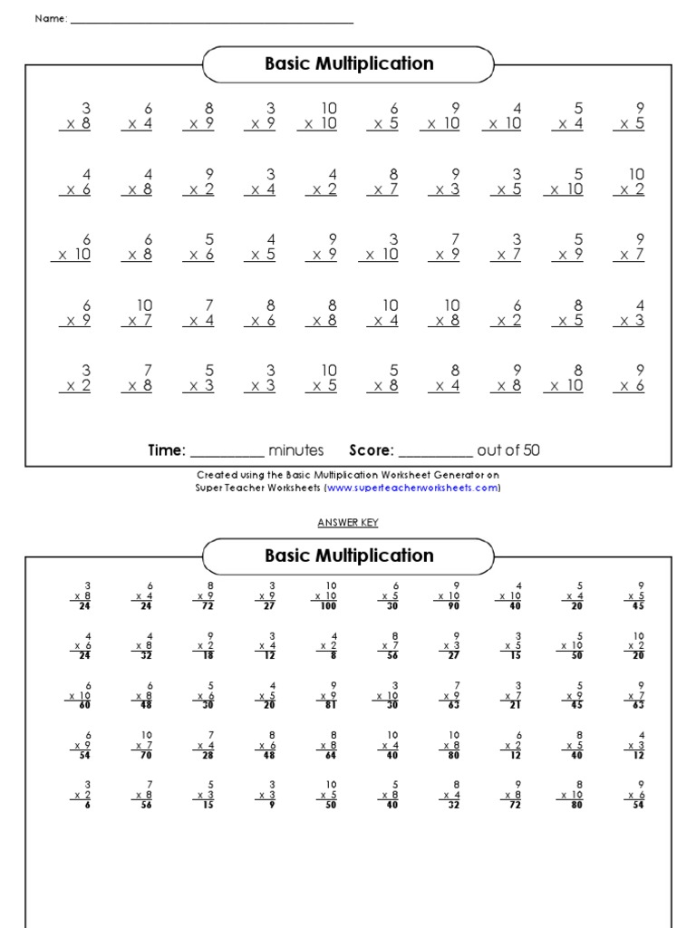 Super Teacher Worksheets Basic Multiplication 2 | PDF