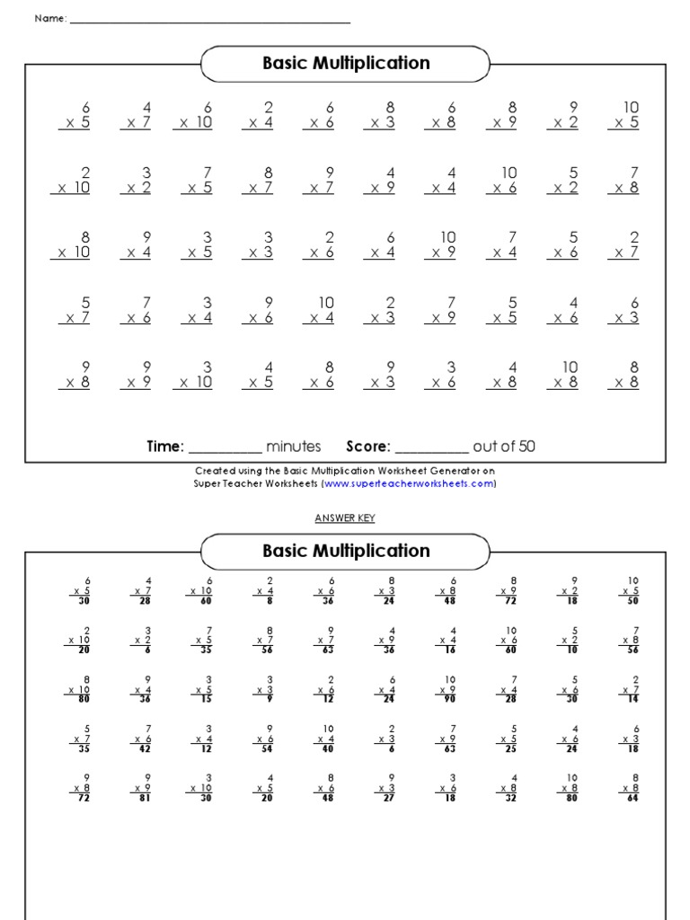 Basic Multiplication Worksheet | PDF