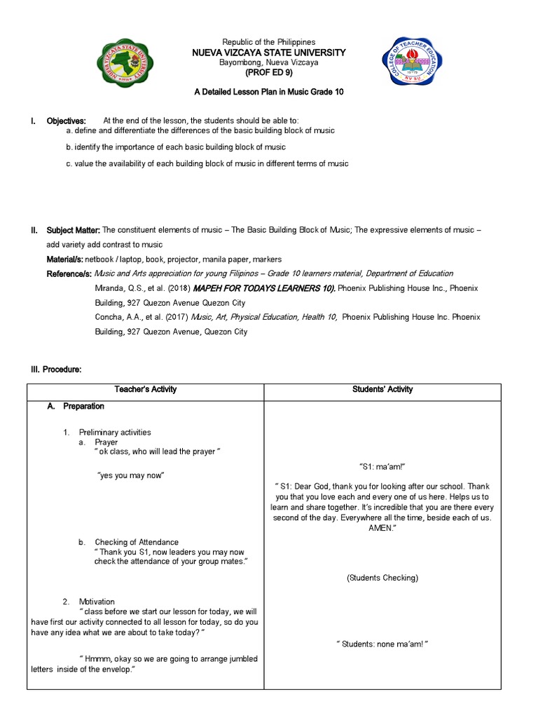 Lesson Plan in Music Grade 10 | PDF | Rhythm | Pitch (Music)
