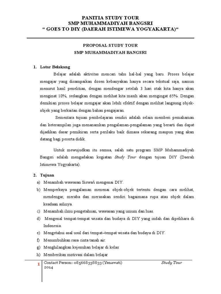 Proposal Study Tour Mahasiswa Teknik Lis | PDF