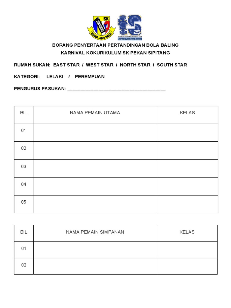 BORANG PENYERTAAN PERTANDINGAN BOLA BALING Word | PDF