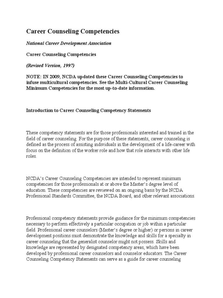 Career Counseling Competencies | PDF | Counseling Psychology | School ...