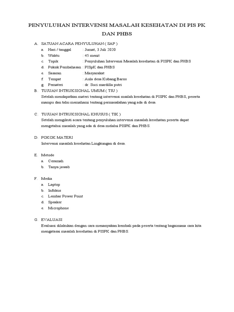 Penyuluhan Kesehatan PISPK dan PHBS | PDF