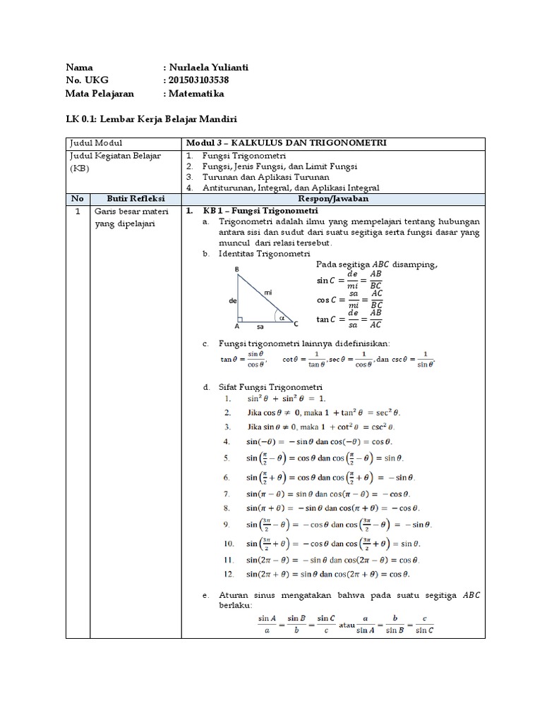Modul 3 - KALKULUS DAN TRIGONOMETRI | PDF