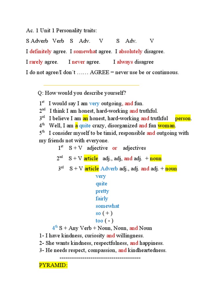 Ac 1 Unit 1 1st Day | PDF | Noun | Adjective