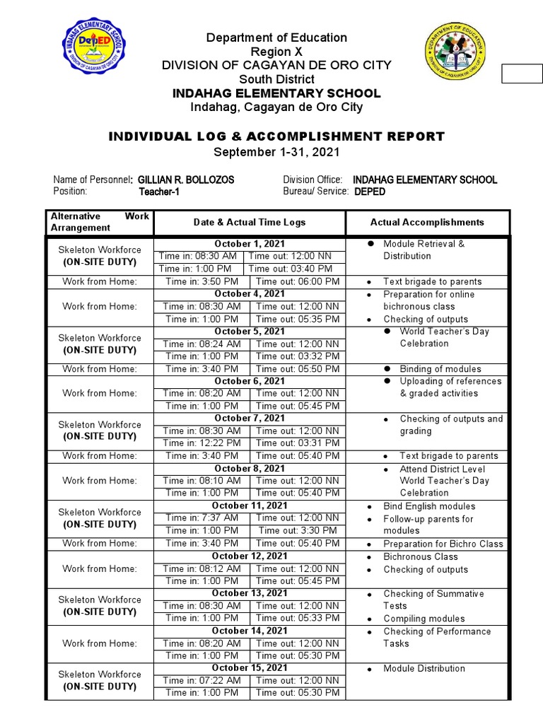 Accomplishment and Narrative Report Oct | PDF